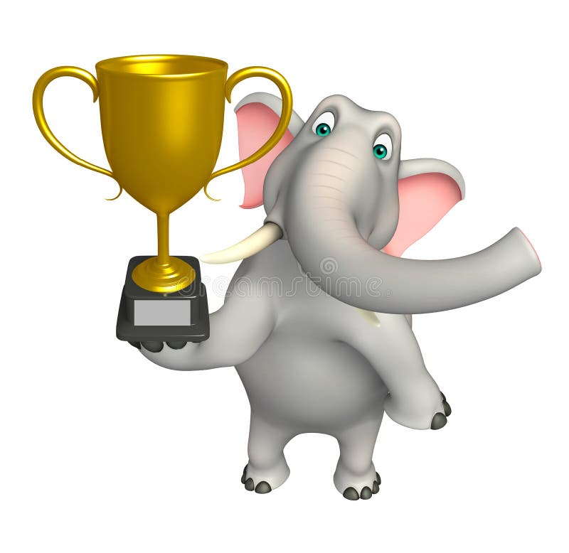 Fun Elephant Cartoon Character with Winning Cup Stock Illustration ...
