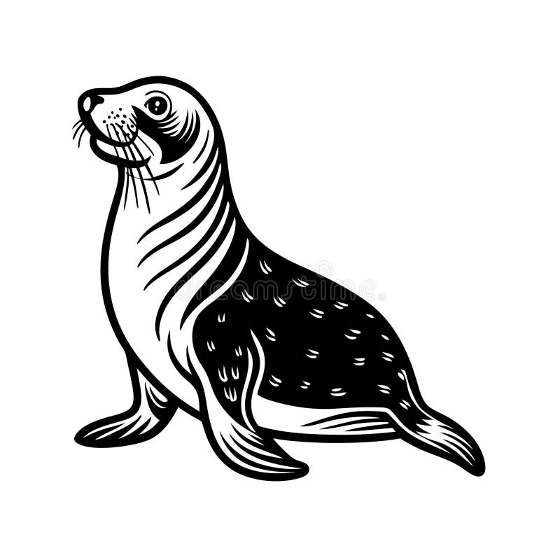 Fun Elephant Seal Linocut Arts Activity Stock Illustration ...