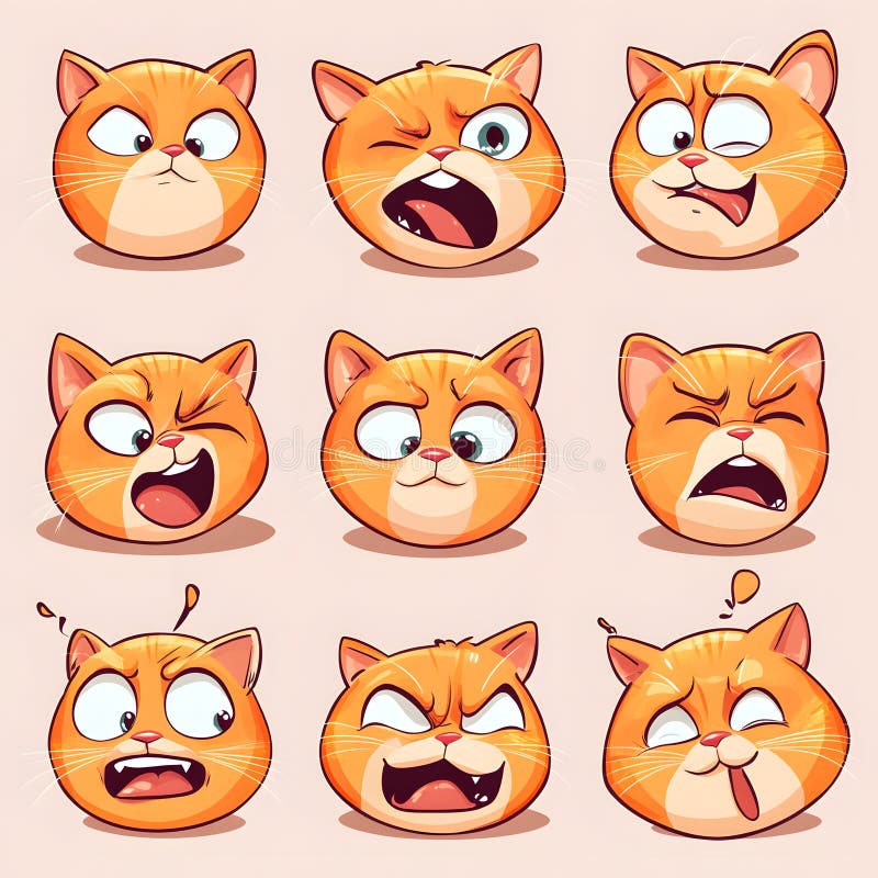 Fun and Expressive Cartoon Cat Emotions Stock Illustration ...