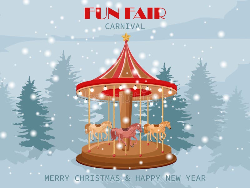 Fun Fair Carnival Carousel with Pony Horses Stock Vector - Illustration ...