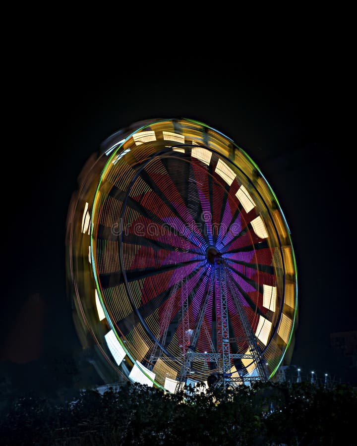 Fun Fair Giant Colorful Ferris Wheel Spinning at Night Editorial Image ...