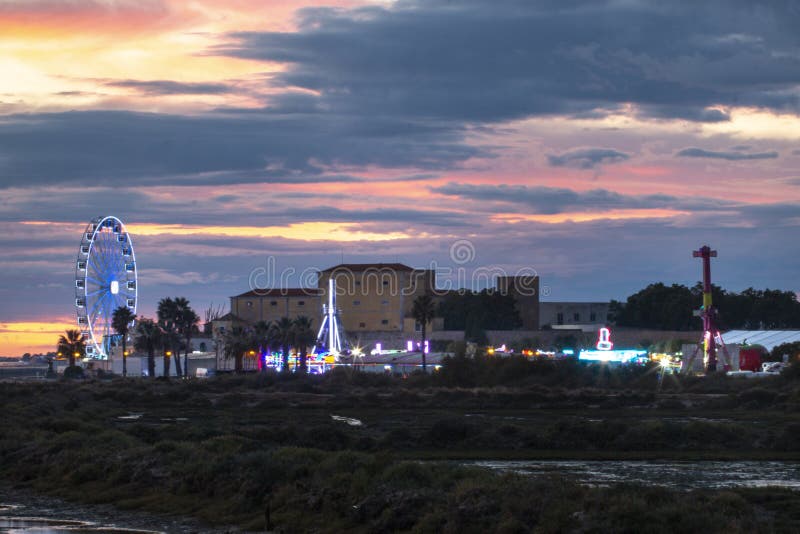 Fun fair at sunset stock image. Image of sights, sightseeing - 152181133