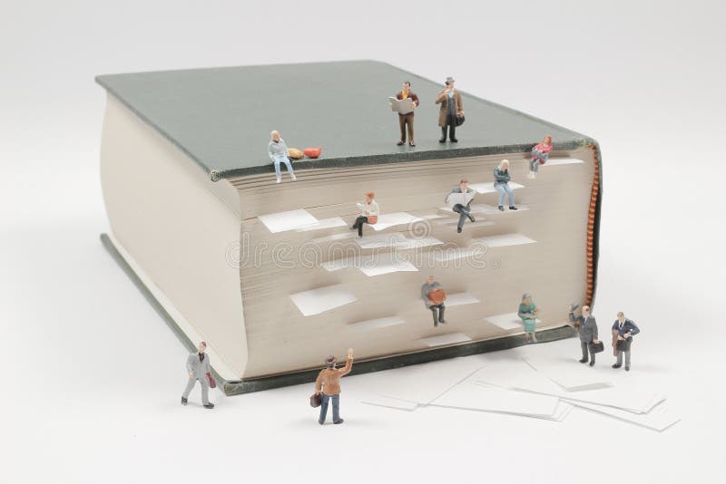 The Fun of Figure are Climbing on a Mountain of Textbooks Stock Photo ...