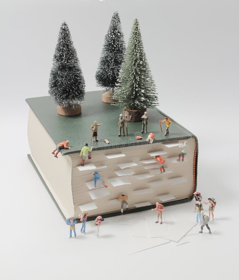 The Fun of Figure are Climbing on a Mountain of Textbooks Stock Image ...