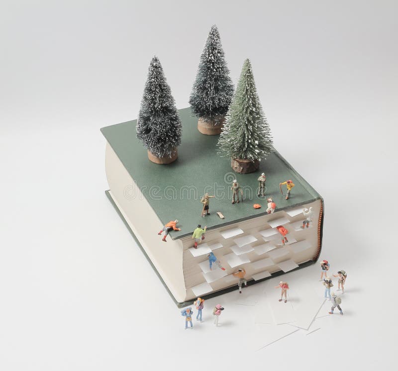 The Fun of Figure are Climbing on a Mountain of Textbooks Stock Photo ...