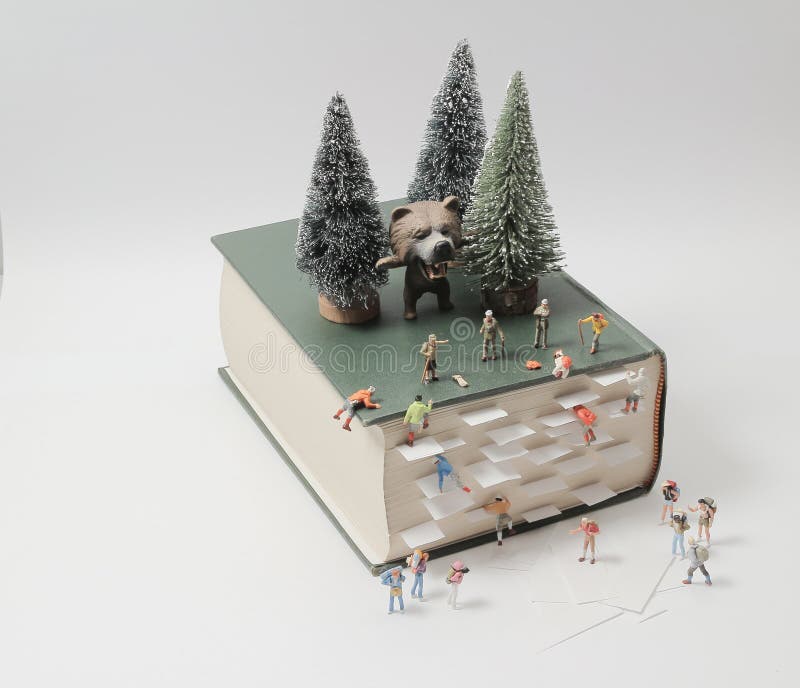 The Fun of Figure are Climbing on a Mountain of Textbooks Stock Image ...
