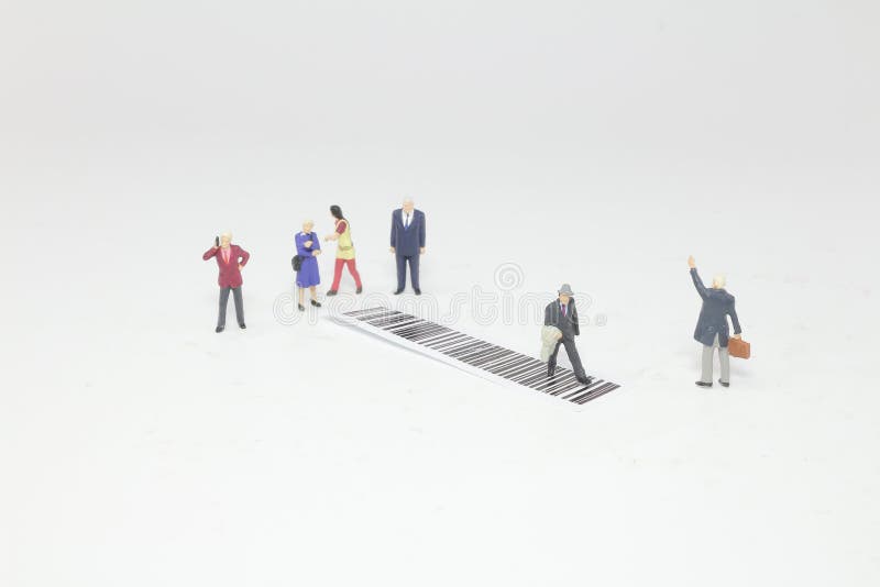 A Fun Figure Cross the Bar Code Stock Image - Image of modern, hurry ...