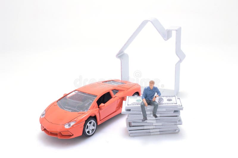 Fun of Figure Man from Stack of Dollars Stock Photo - Image of manager ...