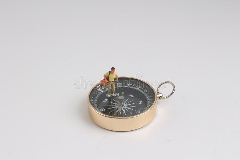 Fun of Figure Man Standing on Compass Stock Photo - Image of increase ...