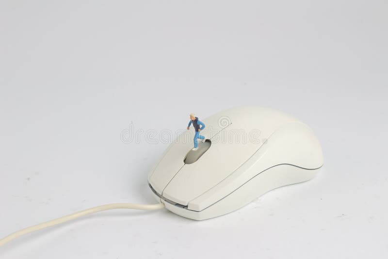 A Fun of Figure Run on the PC Mouse Stock Photo - Image of isolated ...