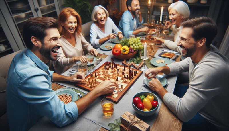 Family Playing Board Games at Dinner Table, Hyper-Realistic 8K Family ...
