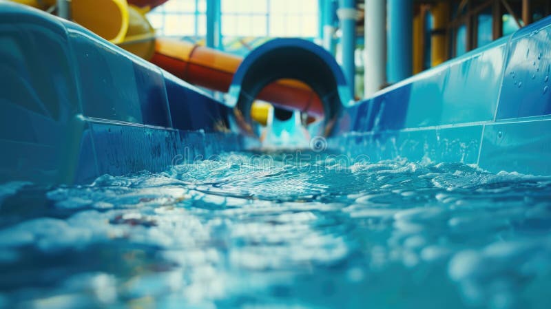 A Fun-filled Scene of a Water Slide in a Pool, with Water Flowing Out ...