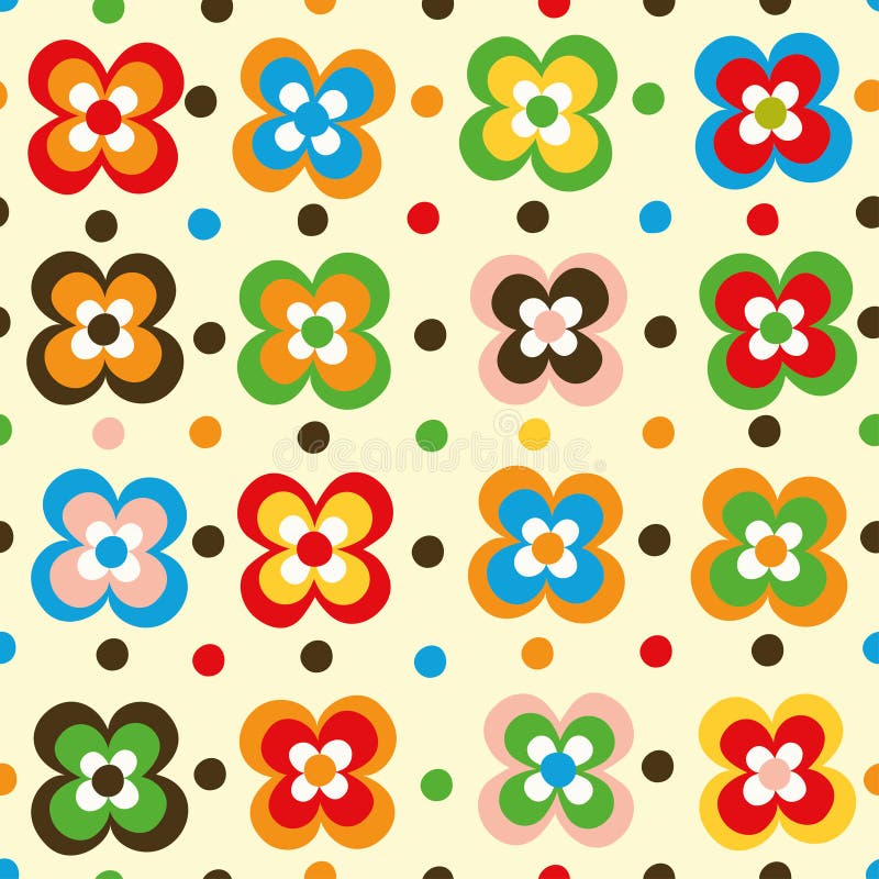 Fun Flowers and Polka Dot Seamless Pattern Stock Vector - Illustration ...