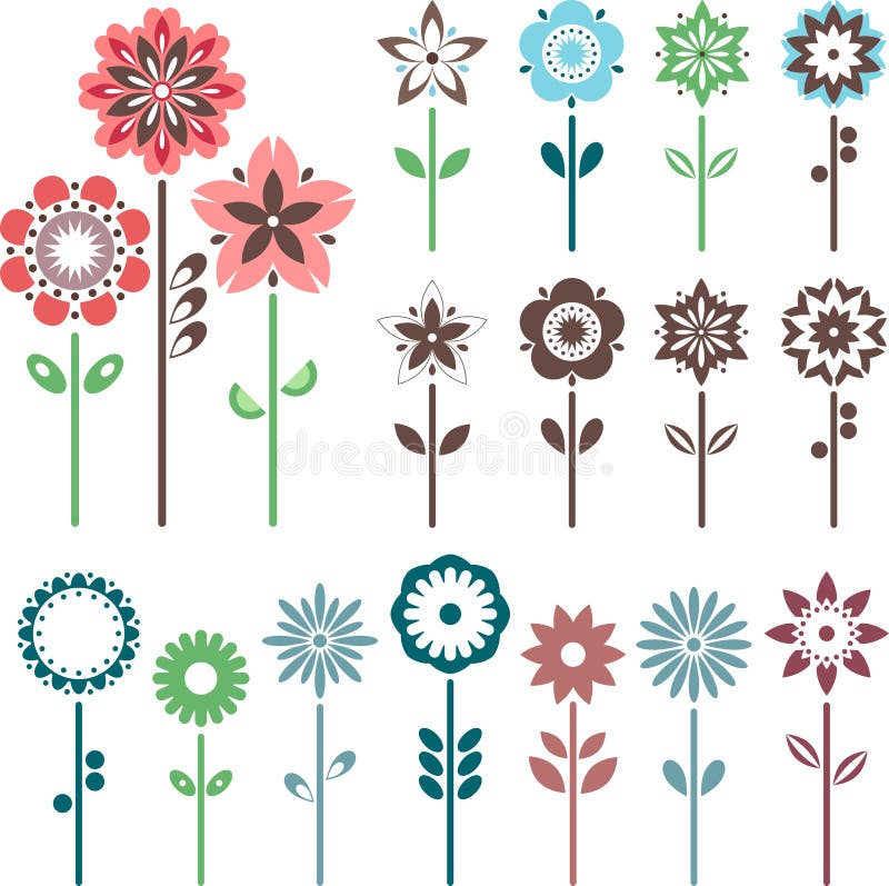 Fun flowers set. stock vector. Illustration of decorative - 73811052
