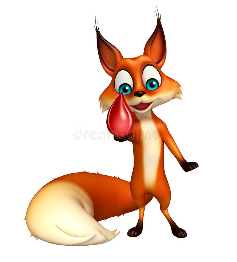 Fun Fox Cartoon Character with Blood Drop Stock Illustration ...