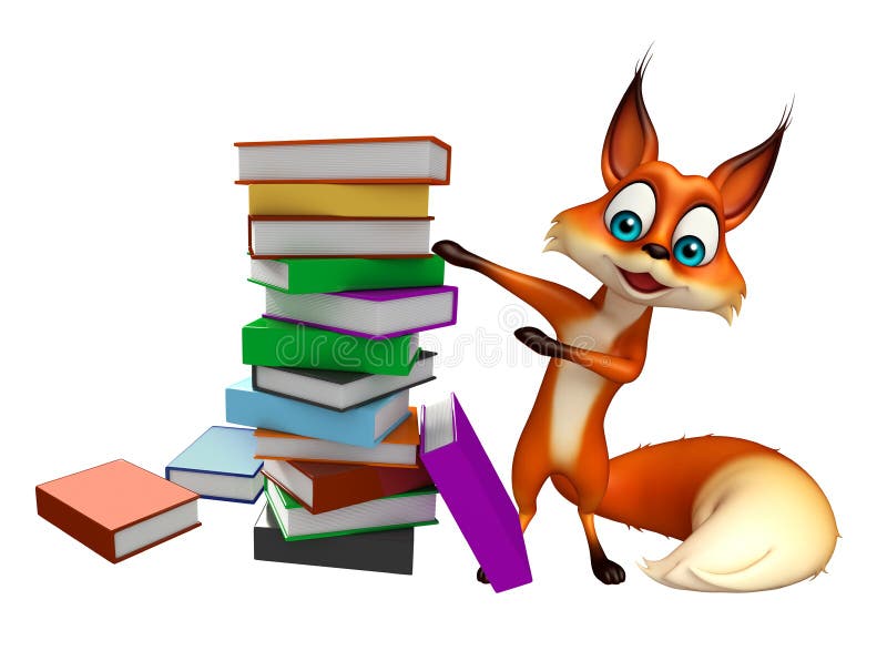 Fun Fox Cartoon Character with Book Stack Stock Illustration ...