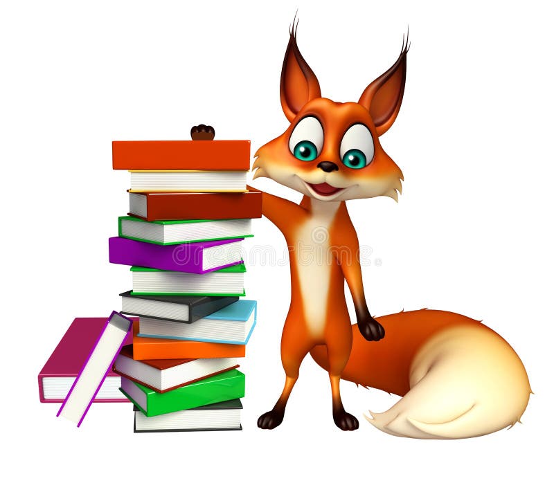Fun Fox Cartoon Character with Book Stack Stock Illustration ...