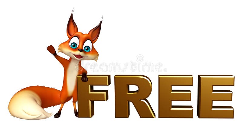 Fun Fox Cartoon Character with Free Sign Stock Illustration ...