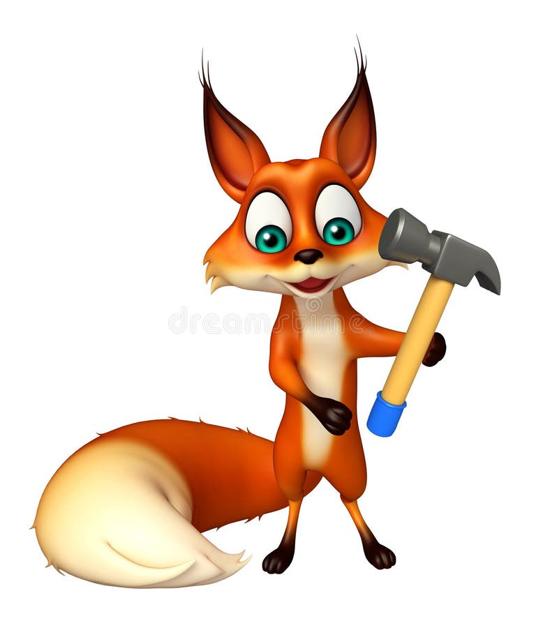 Fun Fox Cartoon Character with Hammer Stock Illustration - Illustration ...