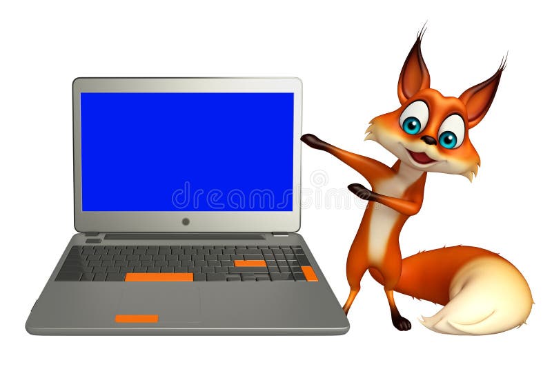 Fun Fox Cartoon Character with Laptop Stock Illustration - Illustration ...