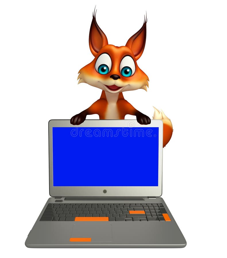 Fun Fox Cartoon Character with Laptop Stock Illustration - Illustration ...