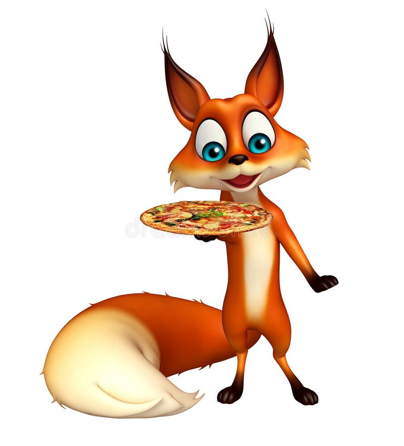 Fun Fox Cartoon Character with Pizza Stock Illustration - Illustration ...