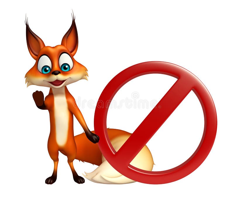 Fun Fox Cartoon Character with Stop Sign Stock Illustration ...