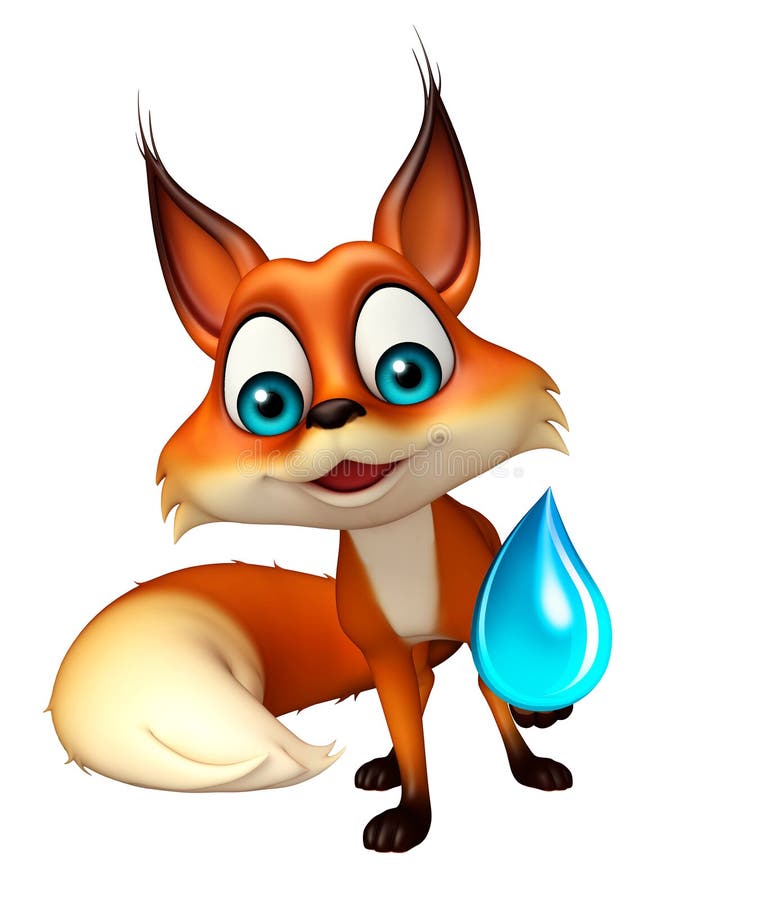 Fun Fox Cartoon Character with Water Drop Stock Illustration ...