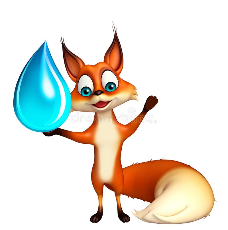 Fun Fox Cartoon Character with Water Drop Stock Illustration ...