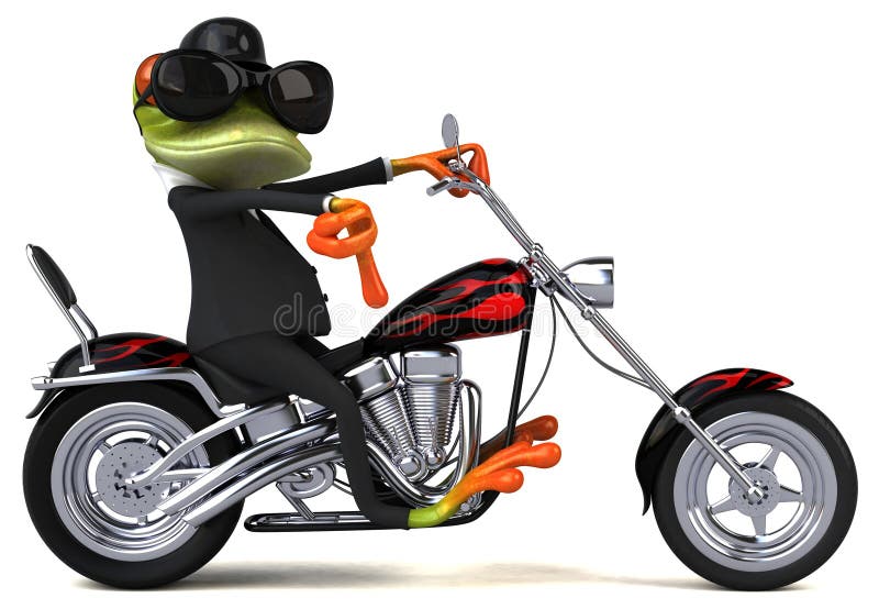 Fun Frog on a Motorcycle - 3D Illustration Stock Illustration ...