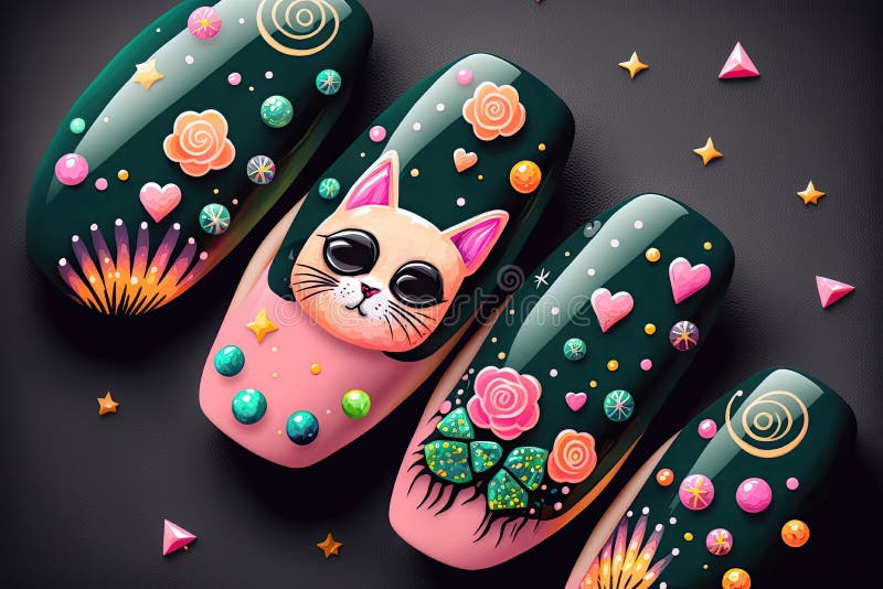 Fun and Funky: Nail Art Ideas To Make a Statement, Generative AI Stock ...