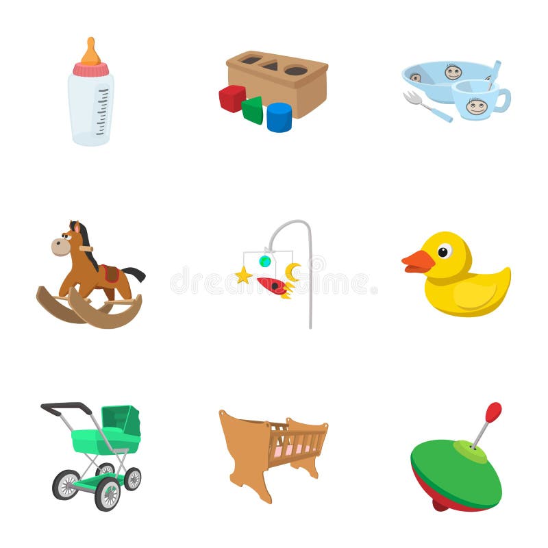 Fun Games for Kids Icons Set, Cartoon Style Stock Vector - Illustration ...