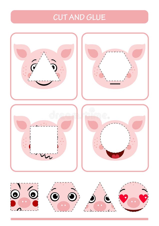 Fun Geometric Shape Piggy Cut and Glue Activity Stock Illustration ...