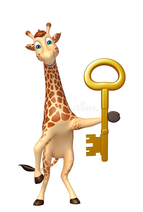 Fun Giraffe Cartoon Character with Key Stock Illustration ...