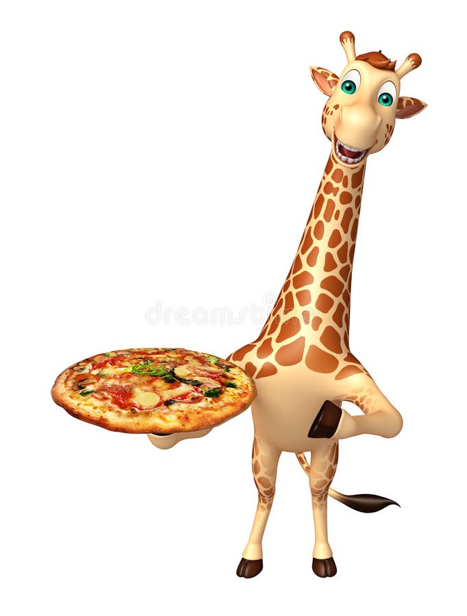 Fun Giraffe Cartoon Character with Pizza Stock Illustration ...