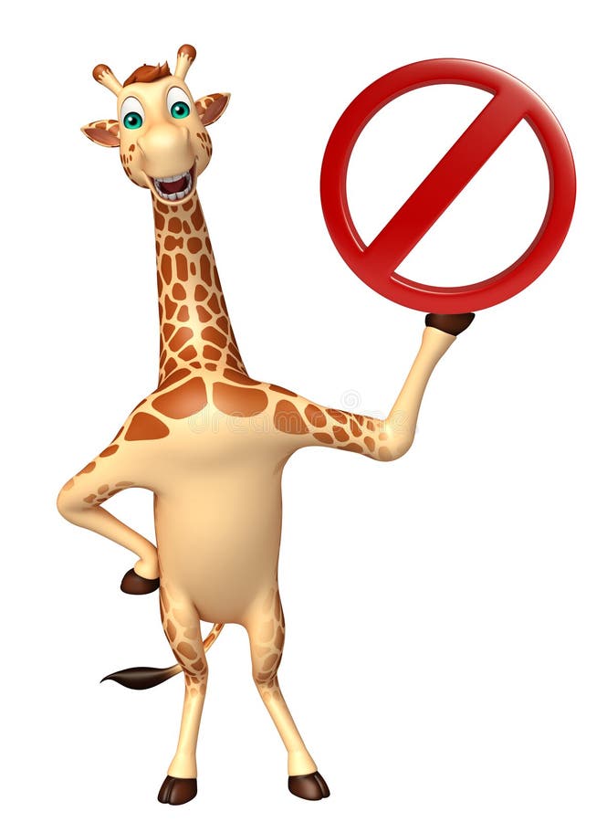 Fun Giraffe Cartoon Character with Stop Sign Stock Illustration ...