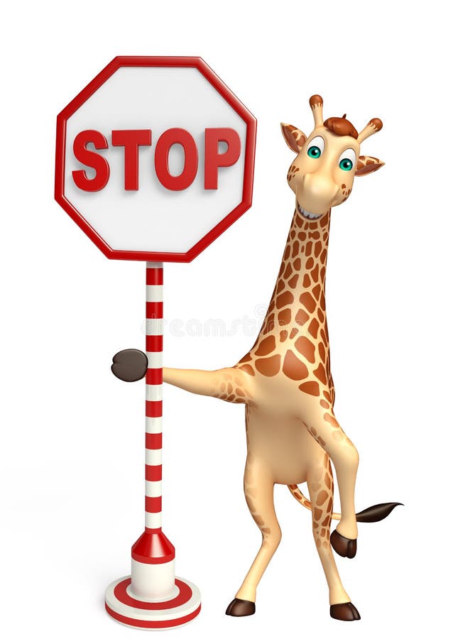 Fun Giraffe Cartoon Character with Stop Sign Stock Illustration ...