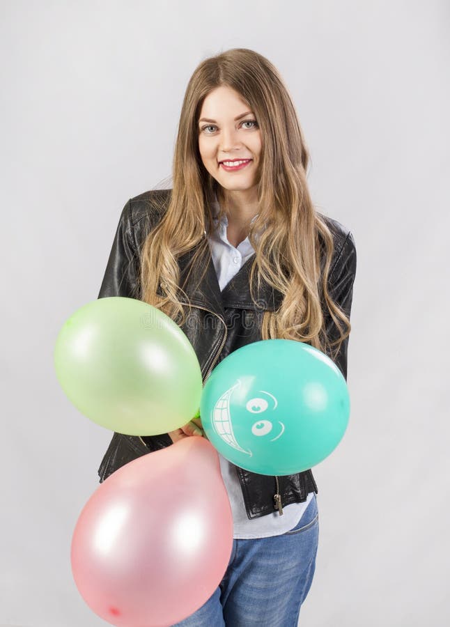 Fun Girl Model in Studio with Balloons Stock Photo - Image of woman ...