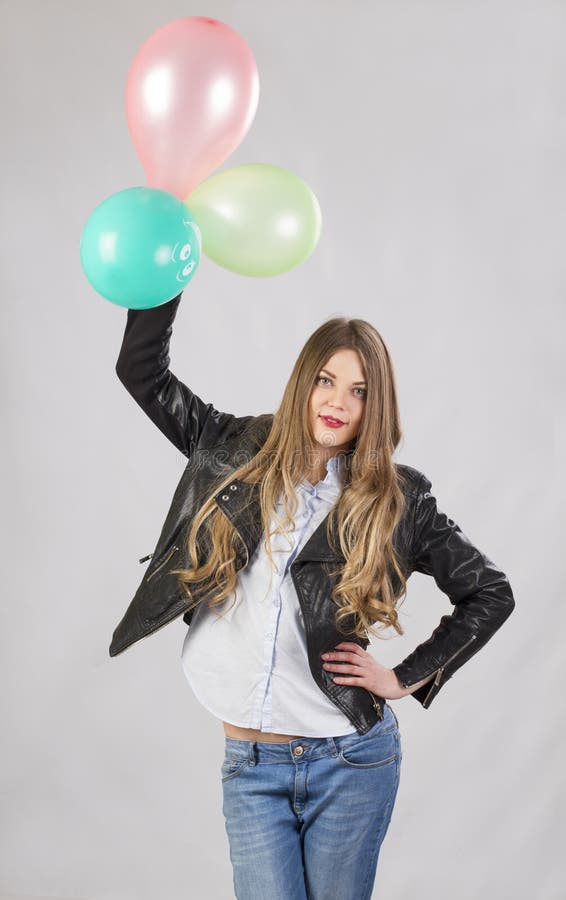 Fun Girl Model in Studio with Balloons Stock Image - Image of model ...