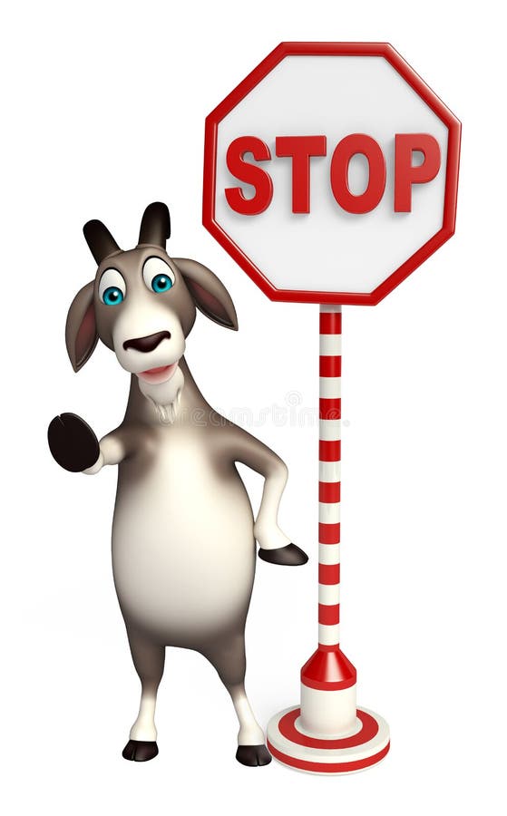 Fun Goat Cartoon Character with Stop Sign Stock Illustration ...