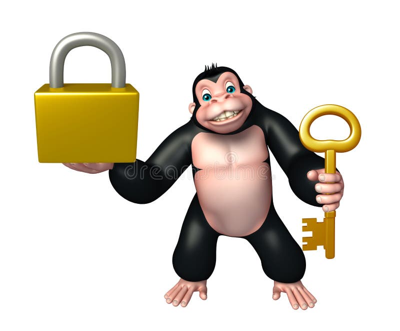 Fun Gorilla Cartoon Character with Lock and Key Stock Illustration ...