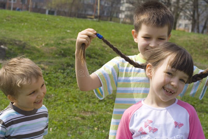 Fun on grass stock image. Image of young, children, face - 726883