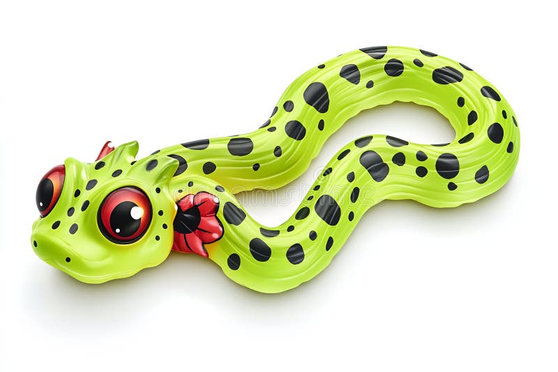 Fun Green Inflatable Pool Float Shaped Like a Cute Cartoon Snake Stock ...