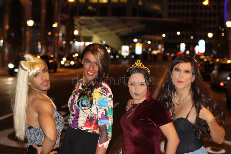 Fun Group of Four Transvestites Stock Photo - Image of celebration ...