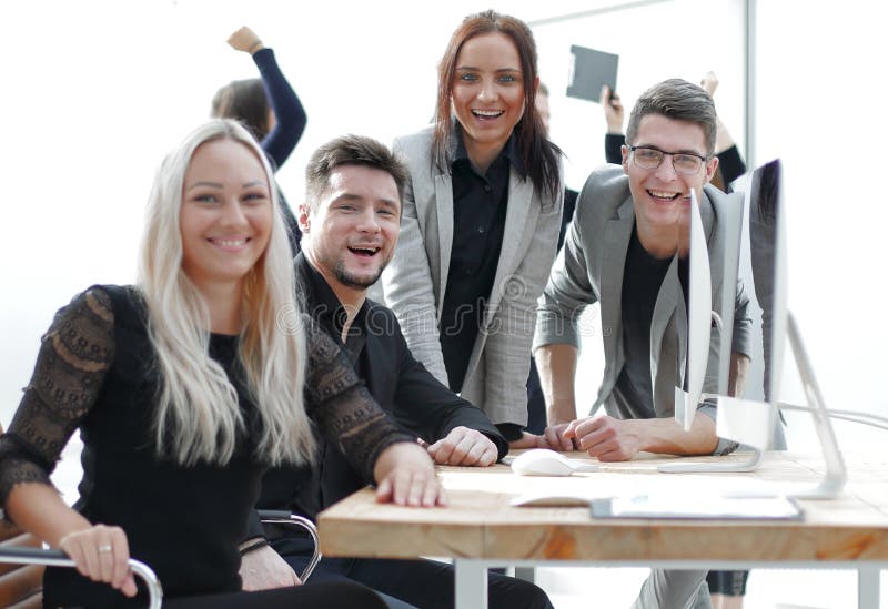 Fun Group of Young Employees in the Workplace Stock Photo - Image of ...