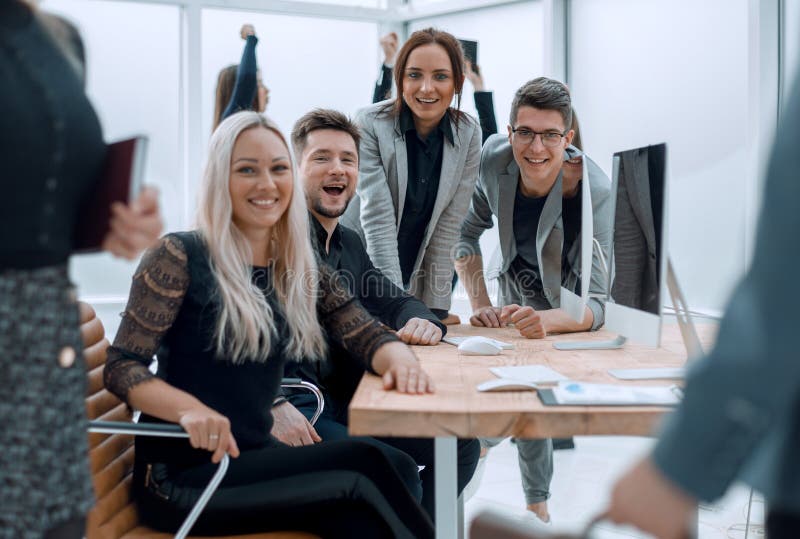 Fun Group of Young Employees in the Workplace Stock Photo - Image of ...