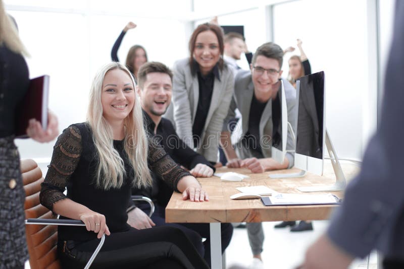 Fun Group of Young Employees in the Workplace Stock Photo - Image of ...