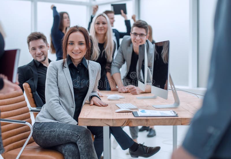 Fun Group of Young Employees in the Workplace Stock Photo - Image of ...