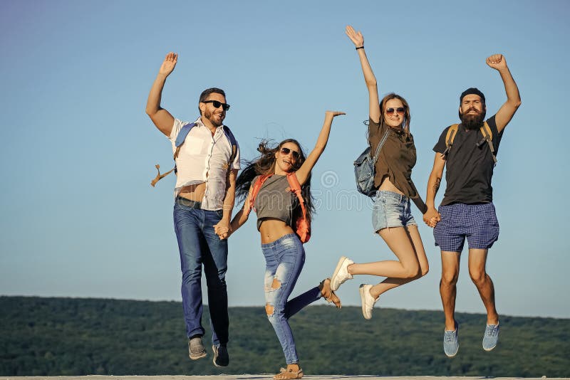 Fun Group of Young People Jumping Stock Image - Image of women, group ...