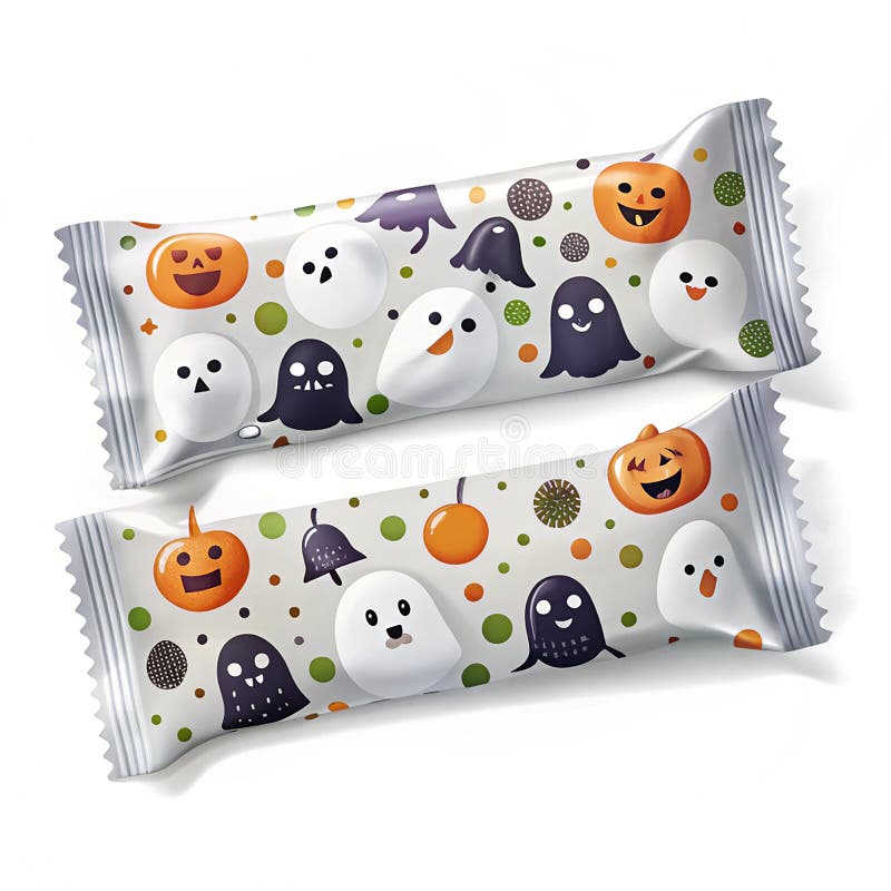 Halloween Candy Wrapper with Spooky yet Playful Ghost Illustrations ...
